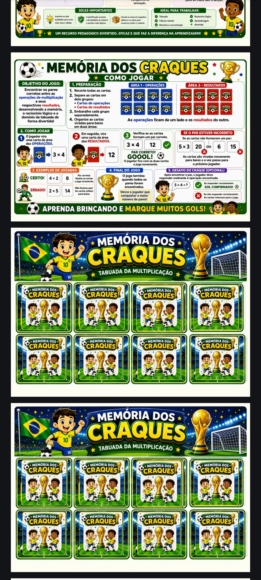 ⚽🏆 MEMÓRIA DOS CRAQUES – TABUADA DA MULTIPLICAÇÃO 🏆⚽ | Matemática ...