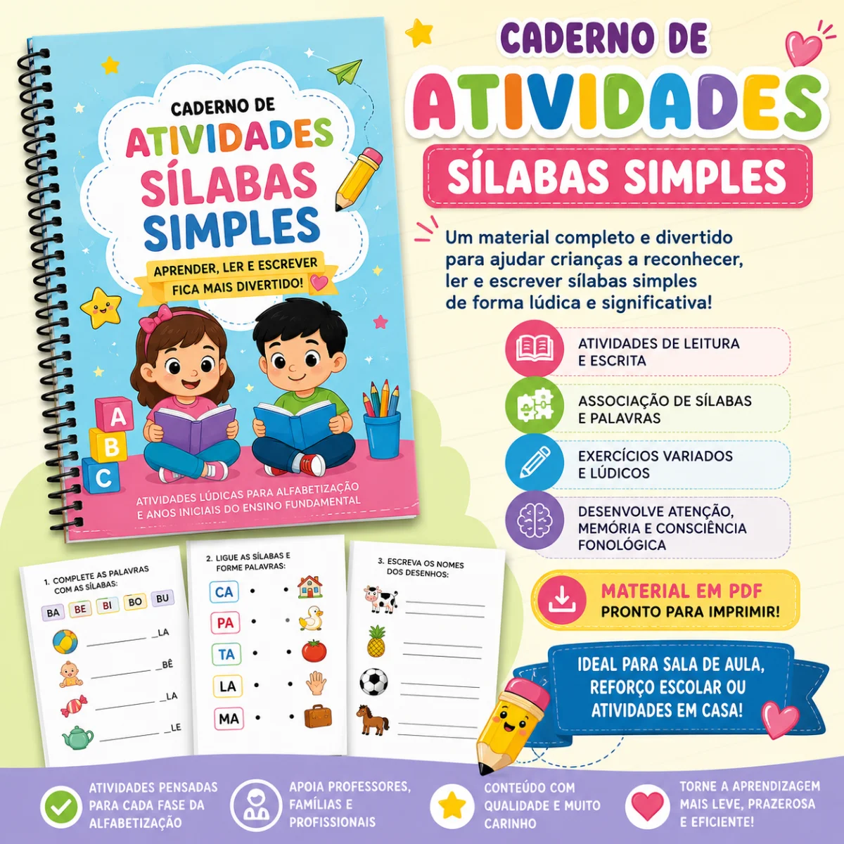 Caderno de atividades - Sílabas simples Invista na aprendizagem das ...